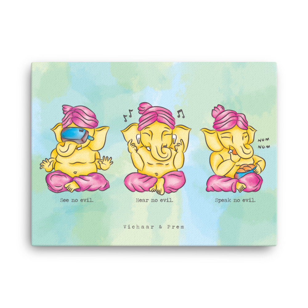 3 Wise Baby Ganeshas Canvas Print – Vichaar & Prem